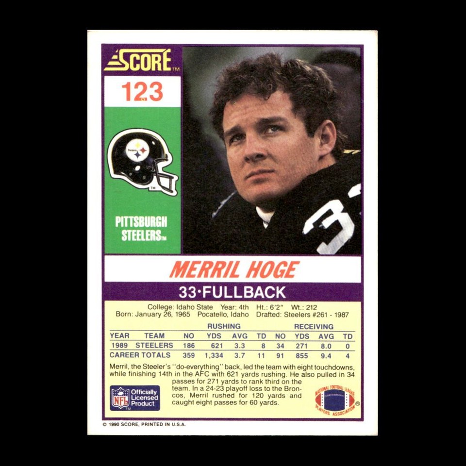 Merril Hoge 1990 Score Pittsburgh Steelers #123 Set Break GM | eBay