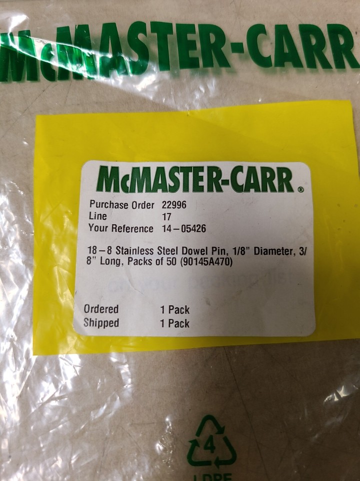 McMaster Carr 18-8 Stainless Steel Dowel Pin Pack of 50 (90145A470) | eBay