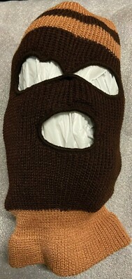 ACRYLIC SKI MASK, FULL FACE, UNISEX, 3 HOLES, 16" LONG, NEW, BROWN/TAN ...