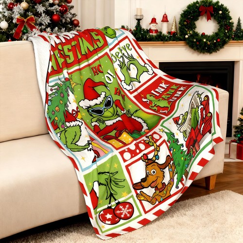Christmas Flannel Blanket, Merry Christmas Throw Blanket, Funny Cartoon ...