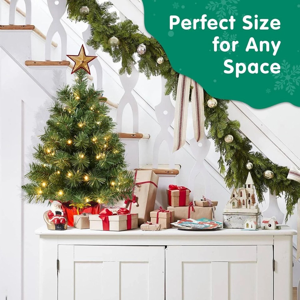 2FT Pre-Lit Mini Tabletop Christmas Tree Small Artificial Tree with 50 ...