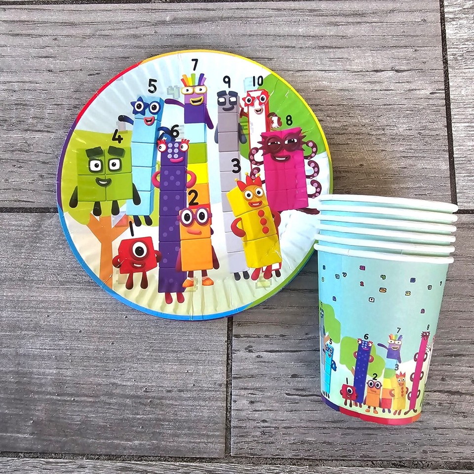 NUMBER BLOCKS Decoration Balloon party banner table cover plate cups ...