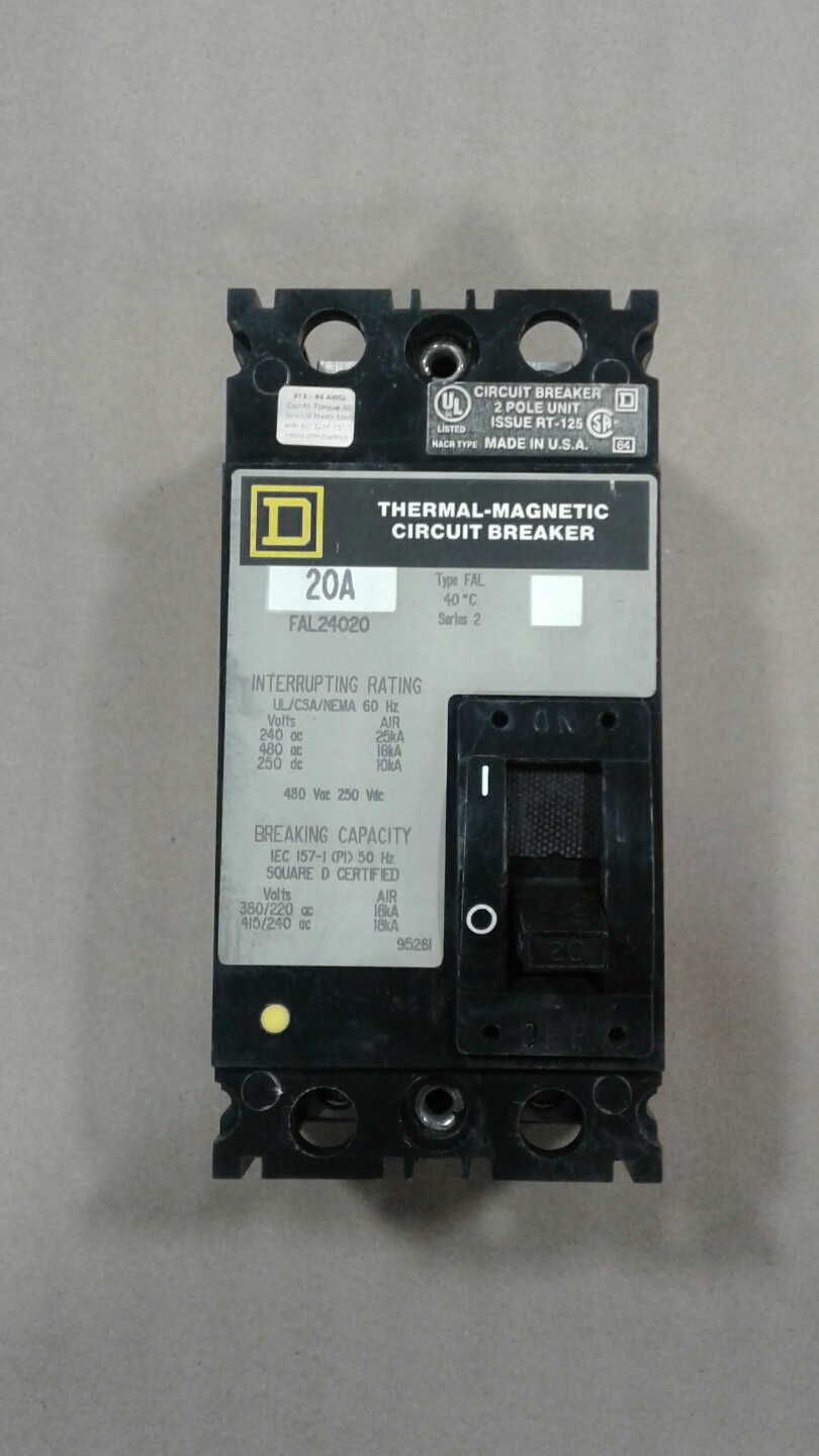Square D FAL24020 20 Amp 2 Pole Thermal Magnetic Circuit Breaker #160KW ...