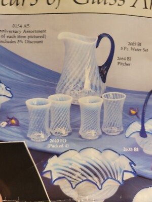 Fenton Art Glass Blue Ridge 80th Ann. 5 PC. Water Set Pitcher W/4 Glass ...