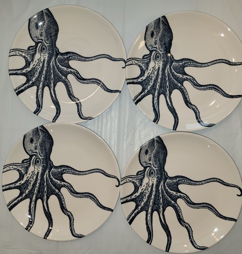 4 ct 222 Fifth Melamine Dinner Plates Blue Octopus Nautical Blue ...