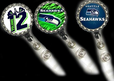 seattle Seahawks lot of 3 work Retractable Reel ID Badge Holder nurse ...