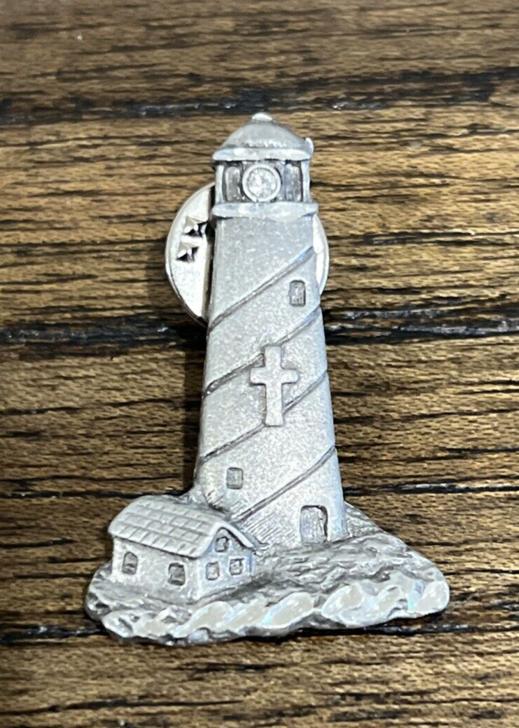 Pewter Lighthouse with Religious Cross Pin 1.5" | eBay