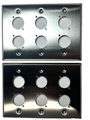(2) Two Triple Gang Wall Plate for Six XLR Male / Female "D" Stainless ...