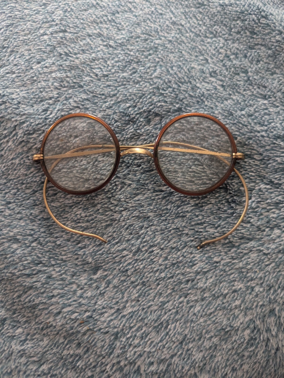 Antique Early 1900's Wire Rim Eyeglasses Golden Brown… - Gem