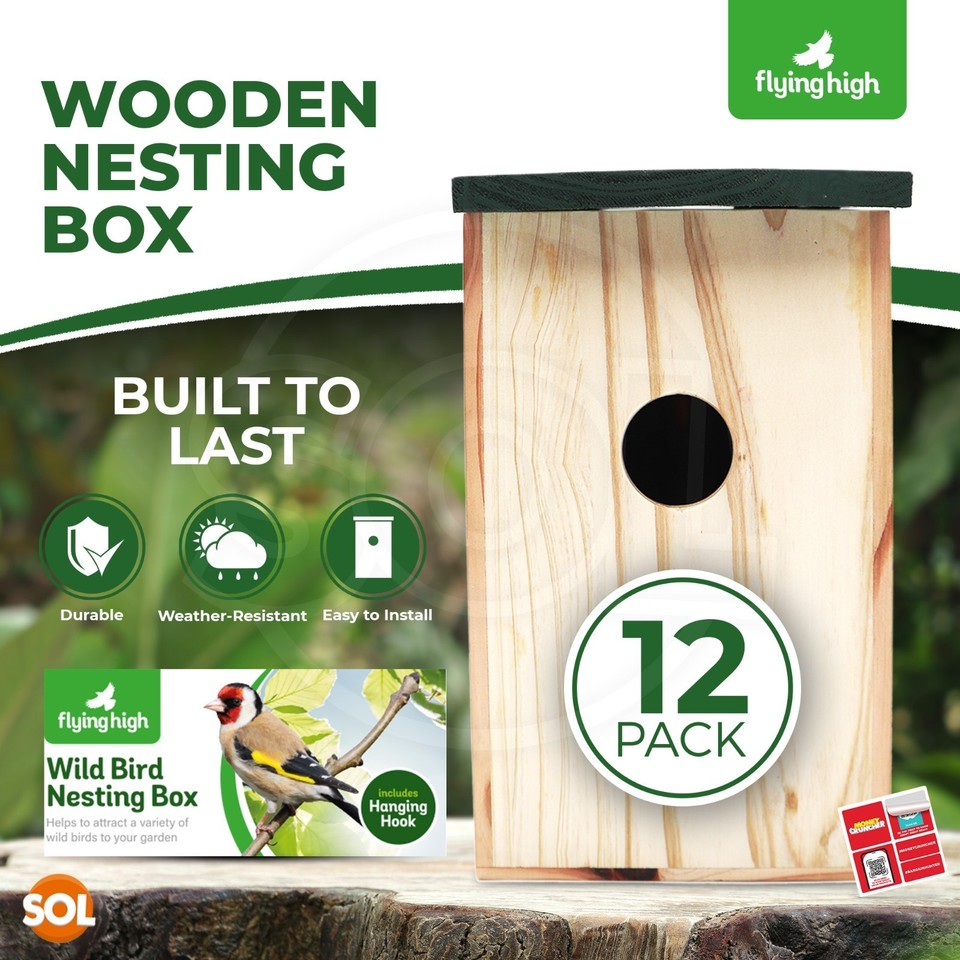 SOL 12pk Wild Bird Nesting Boxes Natural Look 21.5x12x11.5cm Durable ...