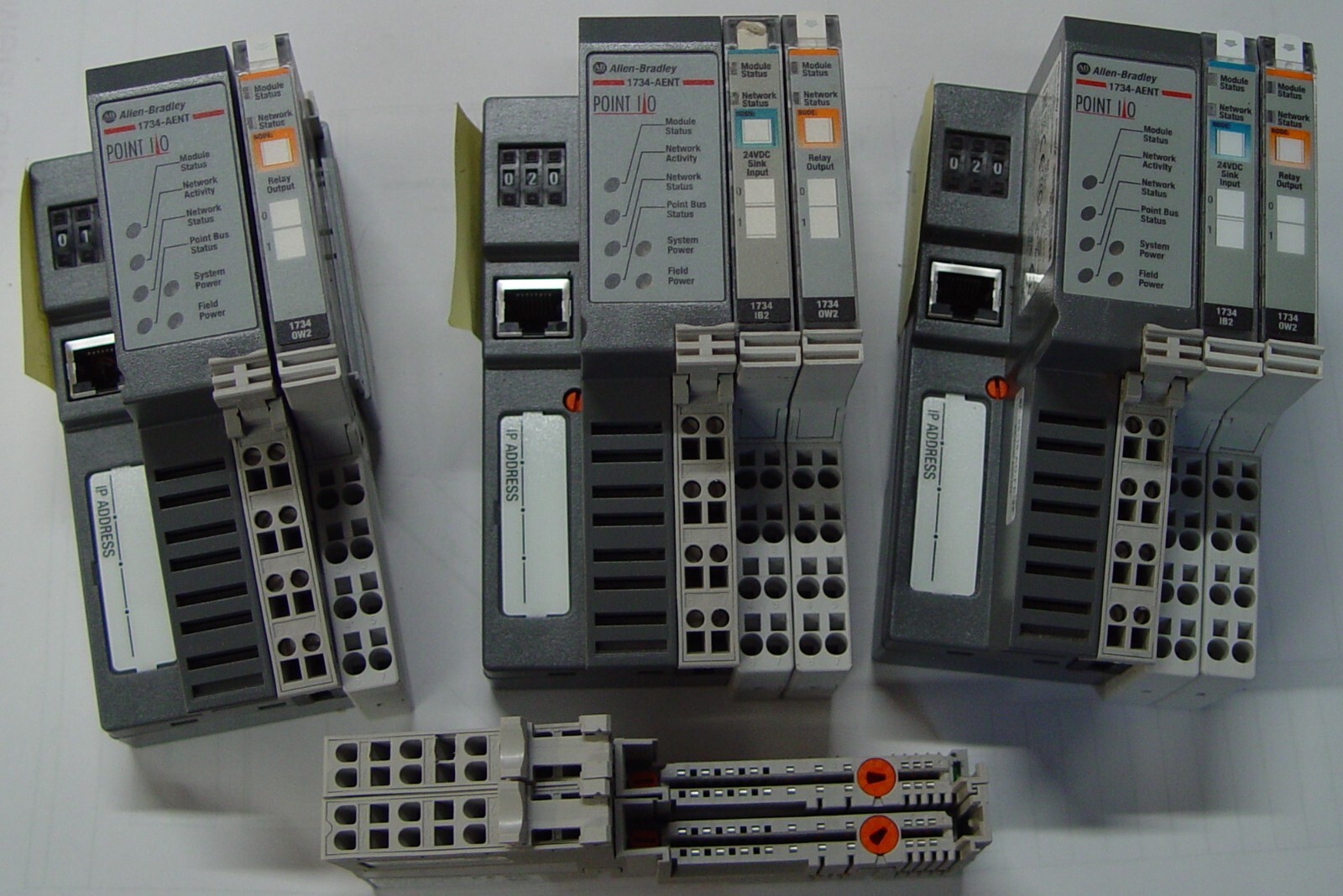 (3) Allen Bradley 1734-AENT w/ (2) 1734-IB2 Input cards, (3) 1734-OW2 ...