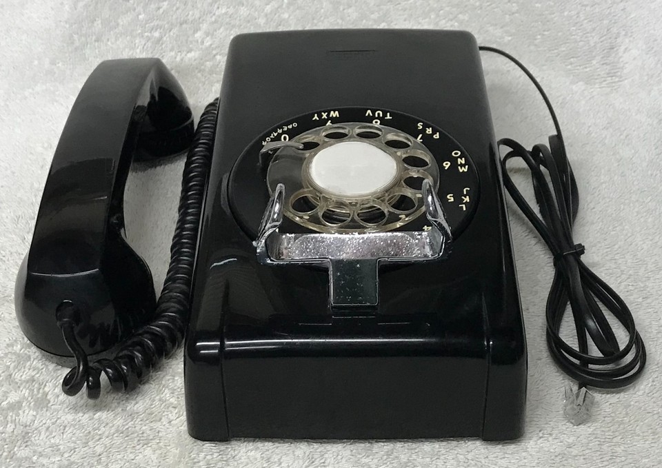 Vintage 1970s ITT Model 554 (2-73) Series BLACK Rotary Dial Wall Mount ...