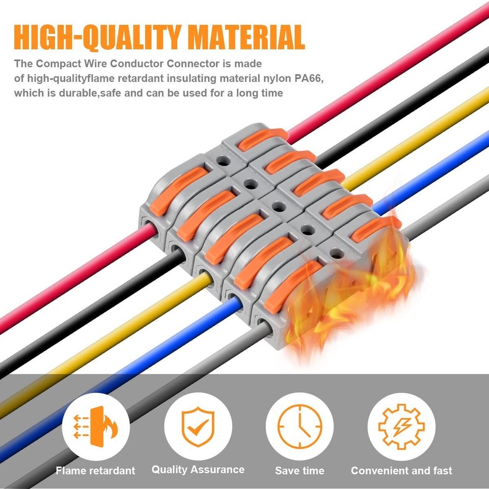 SPRING LEVER TERMINAL BLOCK ELECTRICAL CABLE WIRE CONNECTOR QUICK ...