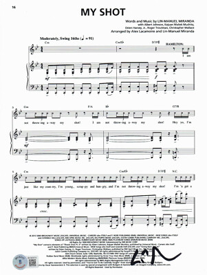 LIN-MANUEL MIRANDA SIGNED AUTOGRAPH HAMILTON MY SHOT SHEET MUSIC AUTO ...