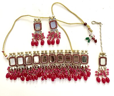 Indian Pakistani Wedding Mirror Jewelry Set Necklace Earrings Tikka | eBay