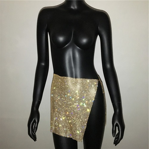 Sparkly Rhinestone Halter Metal Chain Dress Nightclub Backless Split ...