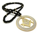 NEW FREEMASON MASONIC 2 TONE ROUND PENDANT 6mm/30" WOODEN BEAD CHAIN ...