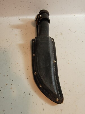 KA-BAR OLEAN NY COMBAT FIGHTING UTILITY KNIFE LEATHER HANDLE VINTAGE ...