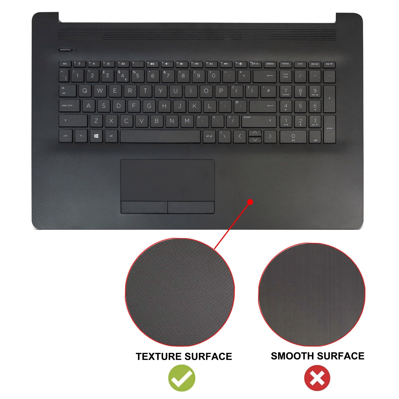 Fits HP 17-BY1009NG Texture Finish Palmrest Touchpad Black Keyboard ...