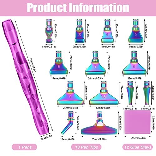 30 PCS Diamond Painting Pens Kit - 13 Stainless Steel Tips, 12 Clay ...