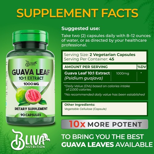 BLIVA Guava Leaf Extract Capsules – 1000 mg – 10:1 Extract Guava Leaves S... | eBay