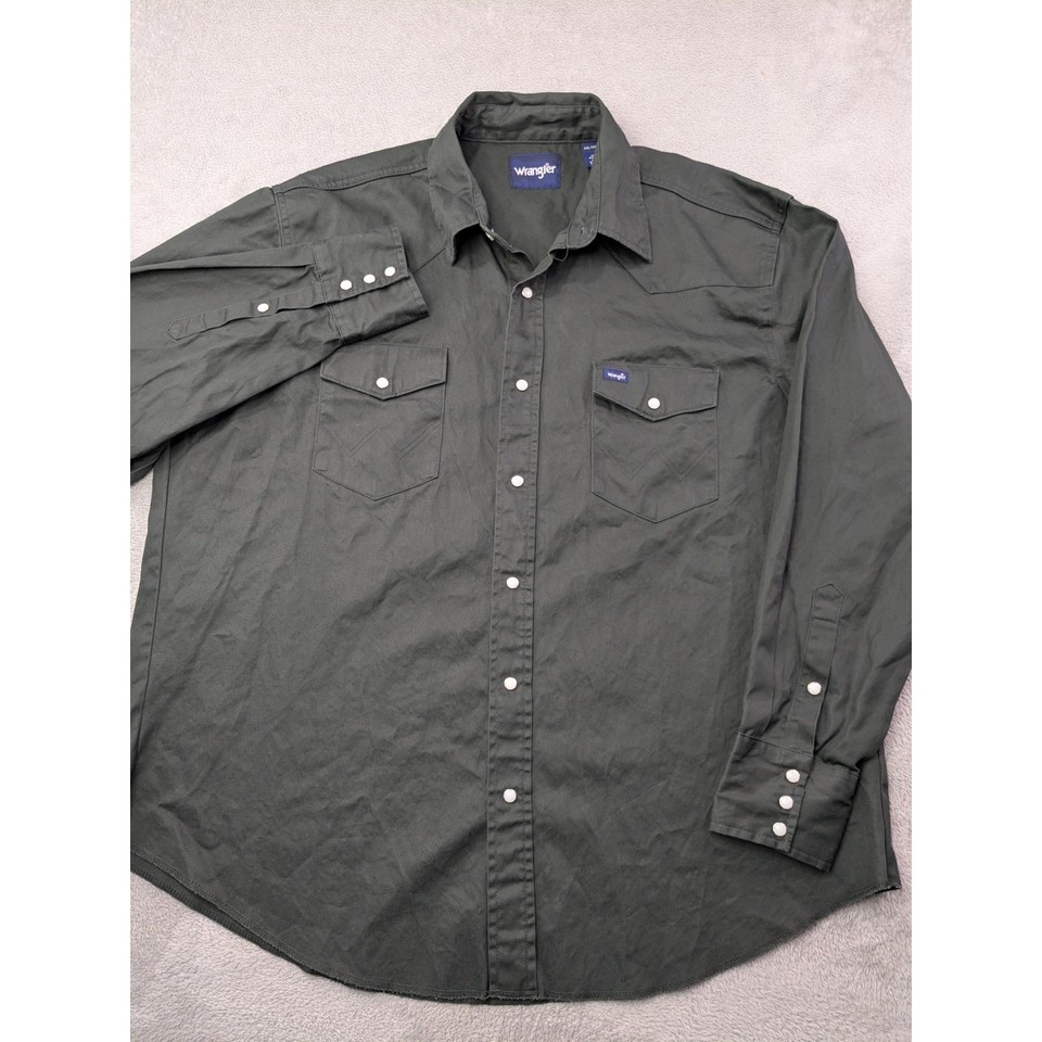 Wrangler Mens Size XXL Heavy Canvas Pearl Snap Western Work Shirt Green ...