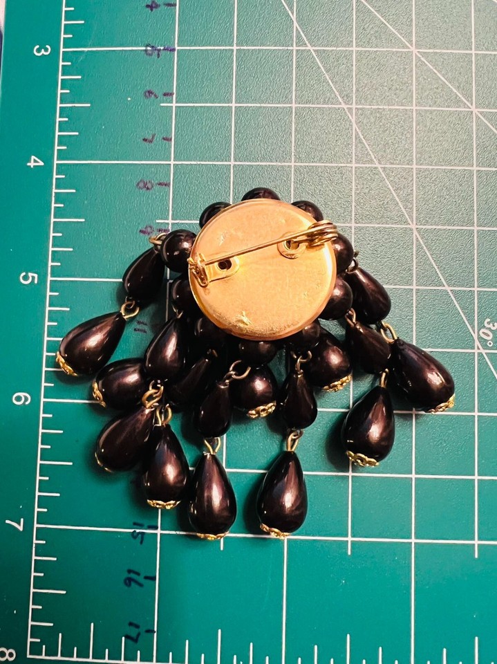 Vtg black Celluloid beads Tassels brooch pin 0266 | eBay