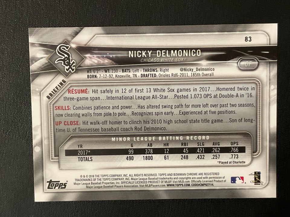 Nicky Delmonico Signed Card 2018 Bowman Rookie In Person (IP) Autograph ...