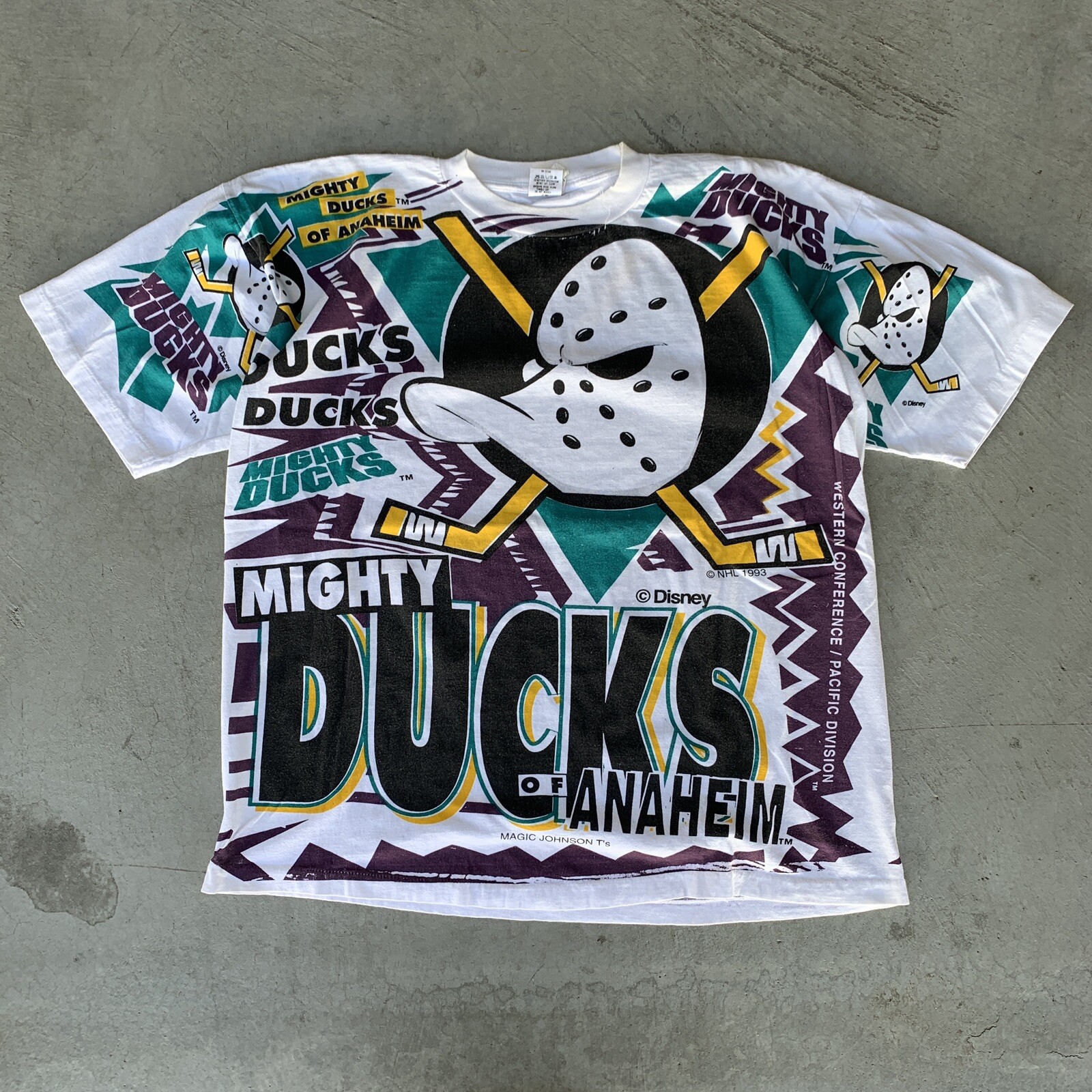 Vintage AOP 90s Anaheim Mighty Ducks Magic Johnson T … - Gem