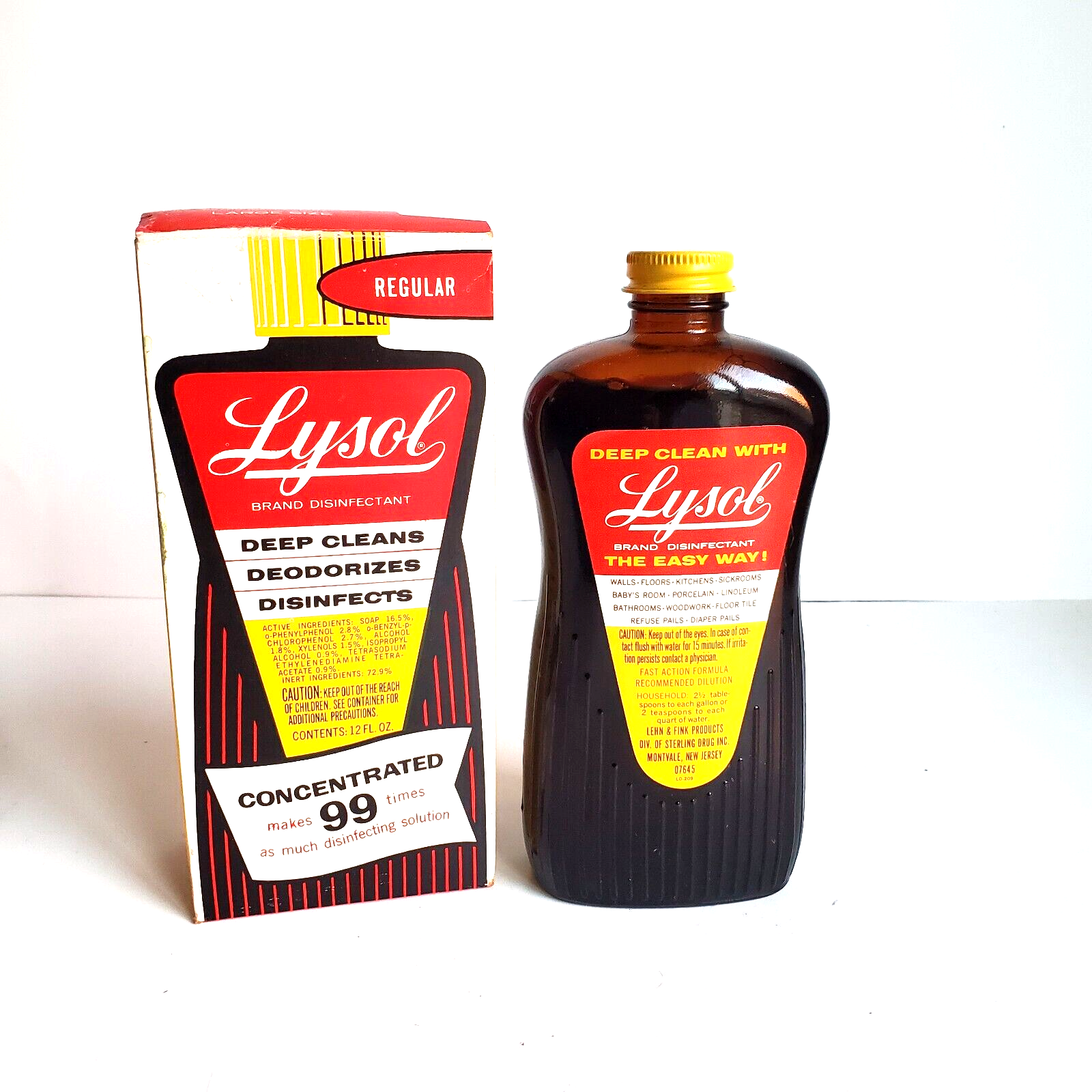 Vintage Lysol Original Glass Bottle With Box Red Label Brown Bottle ...