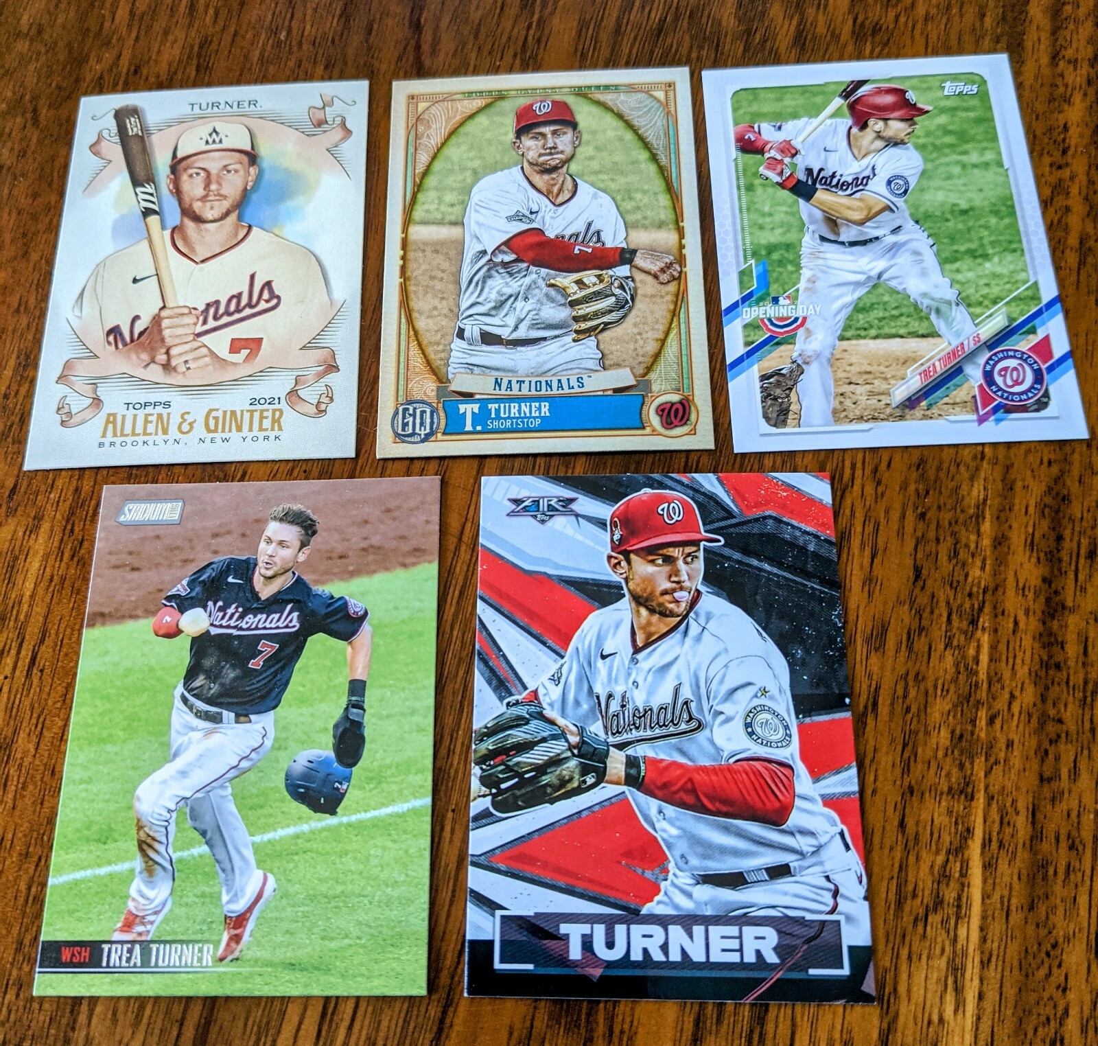 Qty 5 TREA TURNER cards: Topps Fire, Ginter, Gypsy, Stadium Club ...
