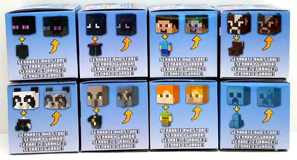 Minecraft Mob Head Minis Figures Set Of 8 Alex Steve Creeper Panda Cow ...