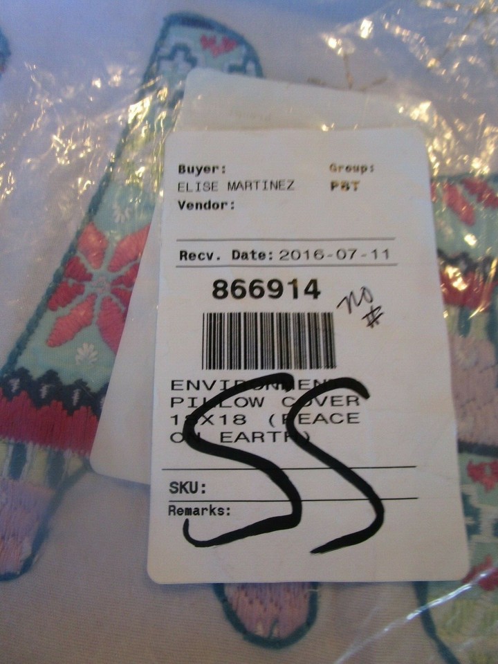 Pottery Barn Teen Peace on Earth embroidered 18 pillow cover photo ...