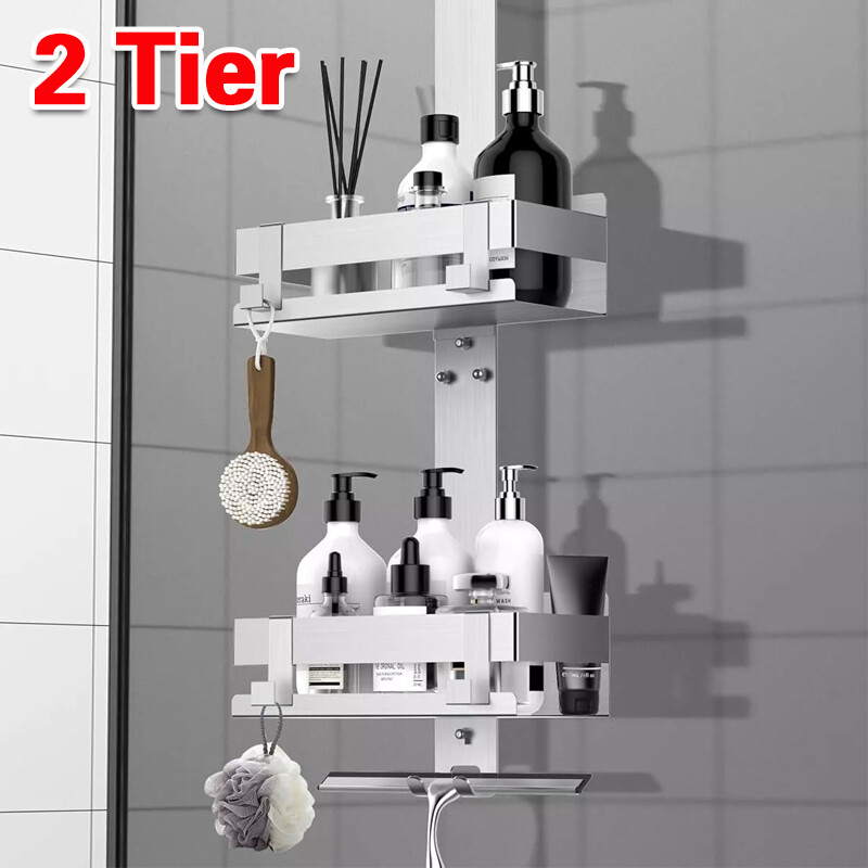 STAINLESS STEEL 2-Tier HANGING SHOWER CADDY Over Door Shower Shelf With ...