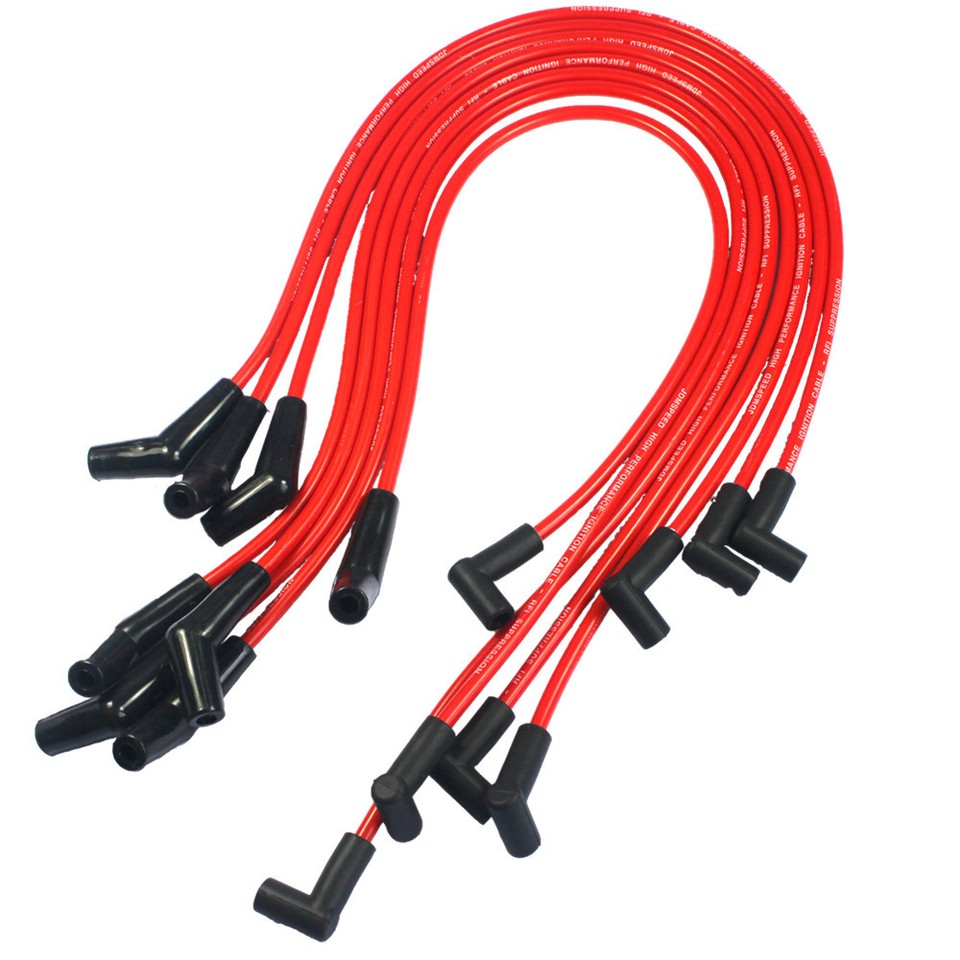 HEI RED Spiral Core SPARK PLUG WIRES 45 DEGREE END For BBC CHEVY 396 ...