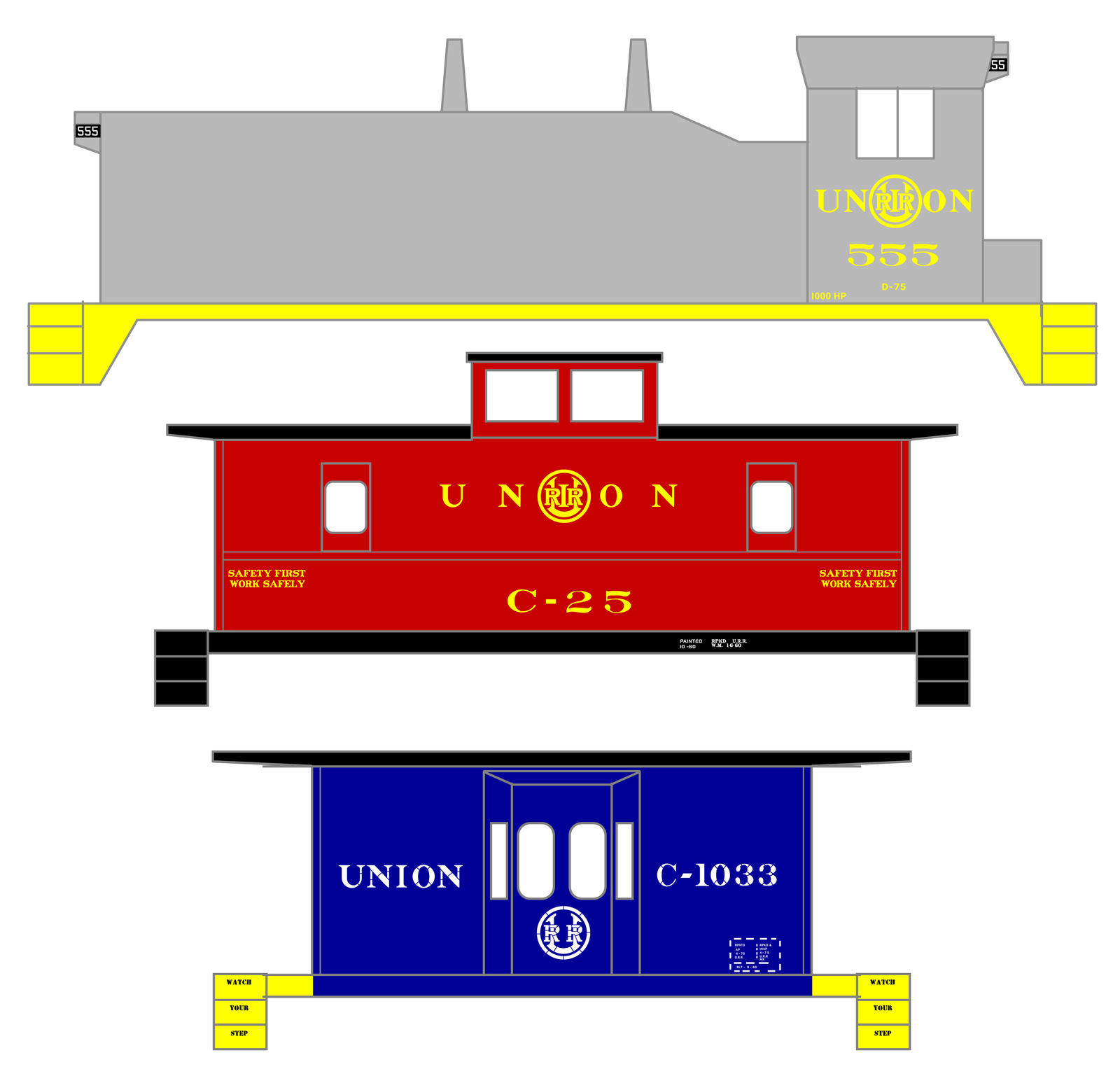 K4 HO Scale Decals Union Railroad Locomotive and Caboose Yellow and ...