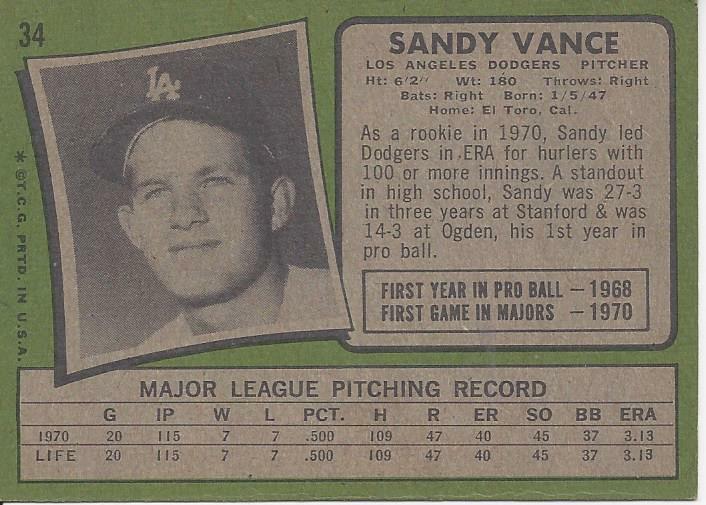 1971 Topps Sandy Vance 34 Dodgers EX | eBay