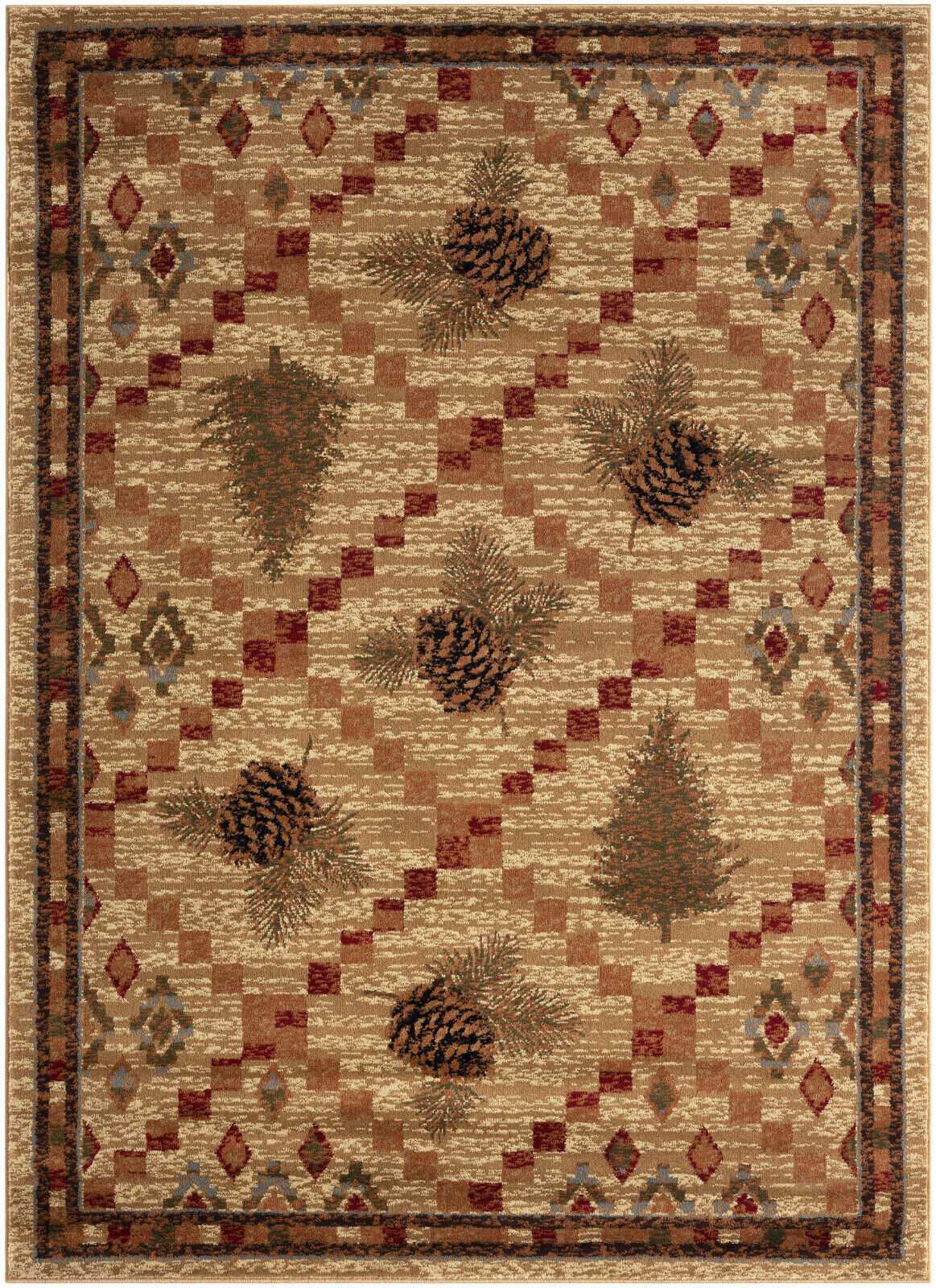 8x10 (7'10" x 9'10") Lodge Cabin Pinecone Pine Forest Area Rug *FREE ...