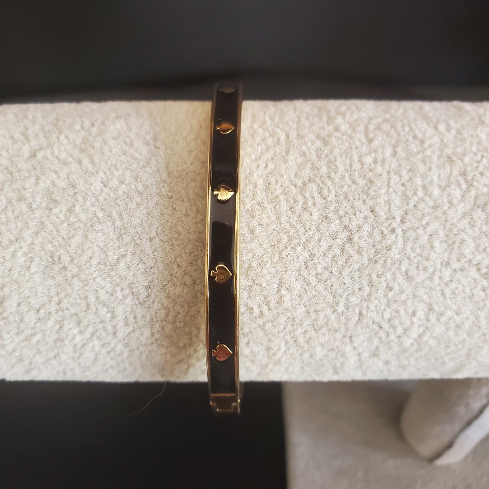 Kate Spade Spot the Spade Narrow Hinged Bangle Black Enamel Gold Plate ...