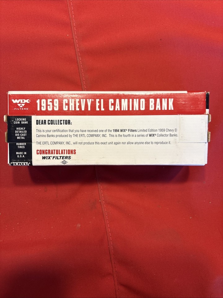 Ertl Wix Filters Diecast 1959 Chevy El Camino Coin Bank With Key 1:25 ...