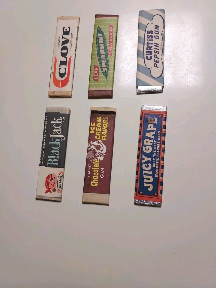 LOT OF 6: EARLY VTG CHEWING GUM SINGLE COMPLETE STICKS IN WRAPPERS NOS ...