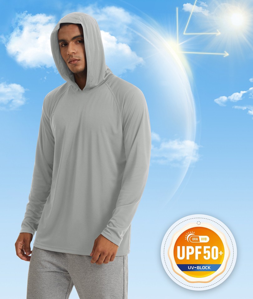 UPF50+ Mens Sun Block Hoodie Long Sleeve Skin Protection Sun Shirts ...