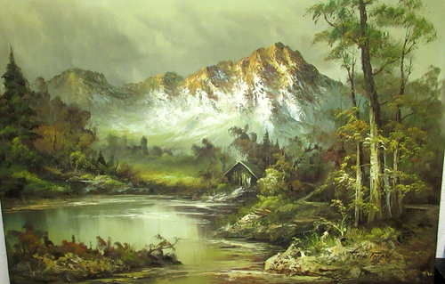 G.WHITMAN HUGE SNOW MOUNTAIN RIVER LANDSCAPE ORIGINAL OIL ON CANVAS ...