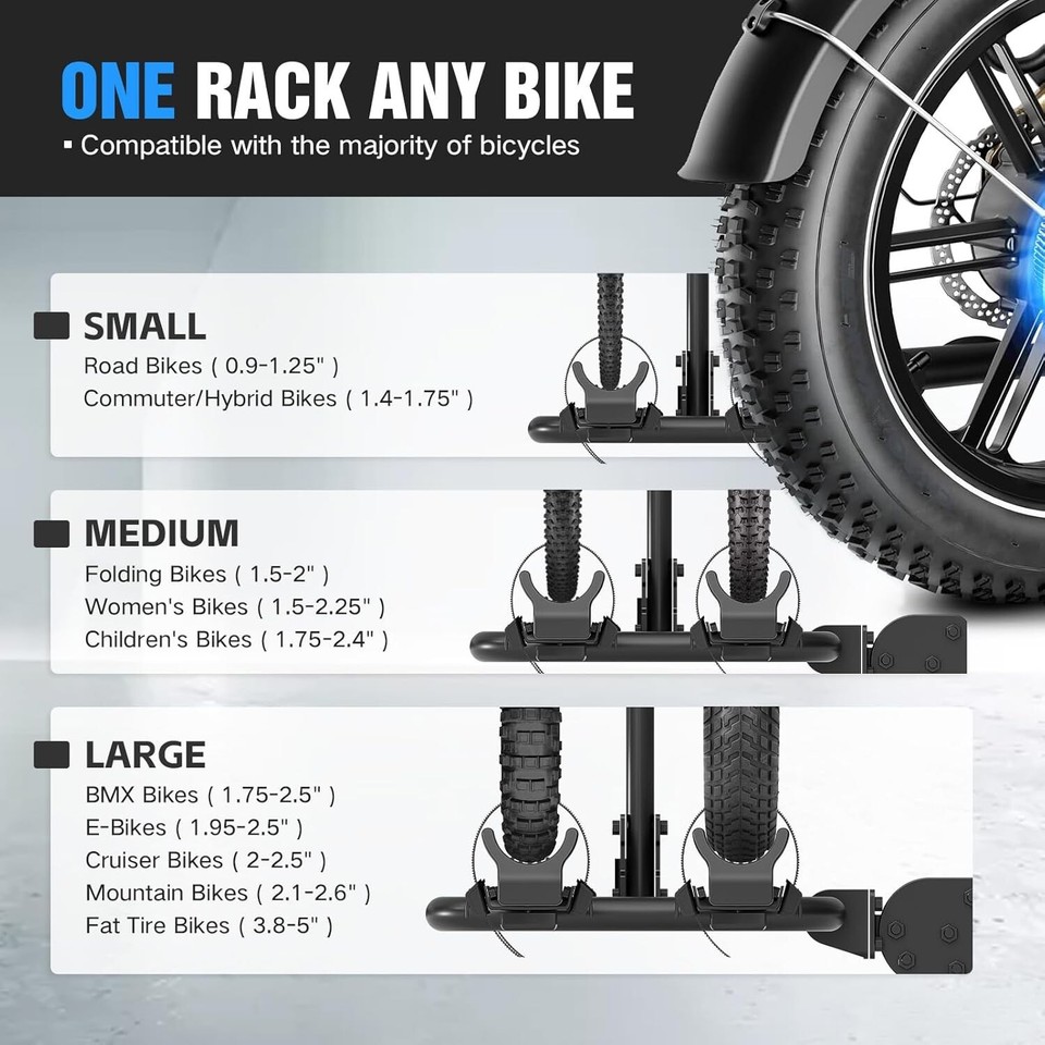 2 EBike Rack with Ramp, up to 5" Fat Tire Carrier, 200 LBS Capacity ...