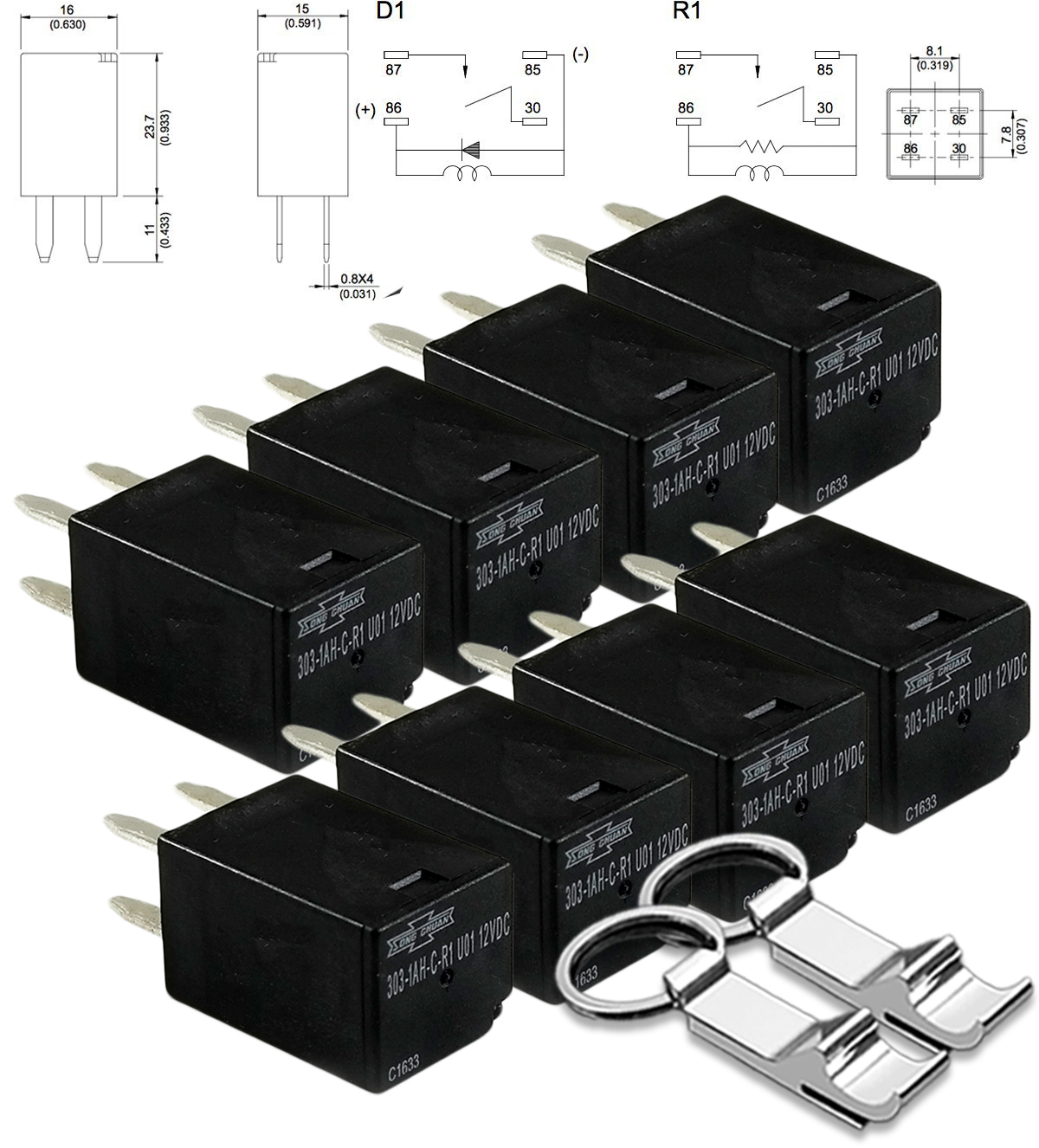 8x SongChuan 303-1AH-C-R1-U01-12VDC Ultra Micro Relays SPNO 20A 12VDC ...