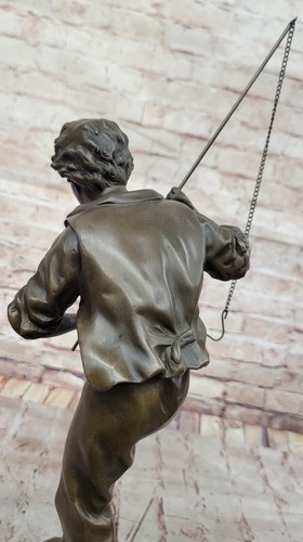 Handmade Rancoulet Bronze Young Man Fishing Statue Decorative Fisherman ...