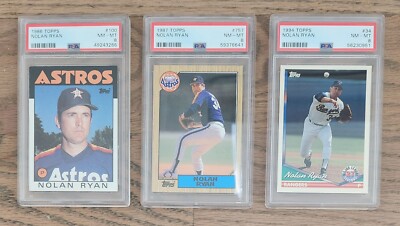 1986 1987 1994 Topps 3 Card Lot Nolan Ryan HOF Astros Rangers PSA 8 NM ...