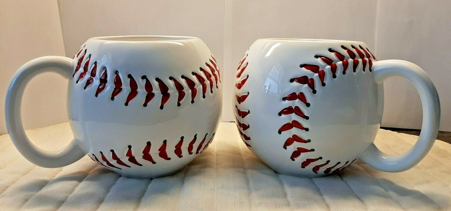 LOT 2 VINTAGE TELEFLORA WHITE CERAMIC BASEBALL PLANTER EMBOSSED RED ...
