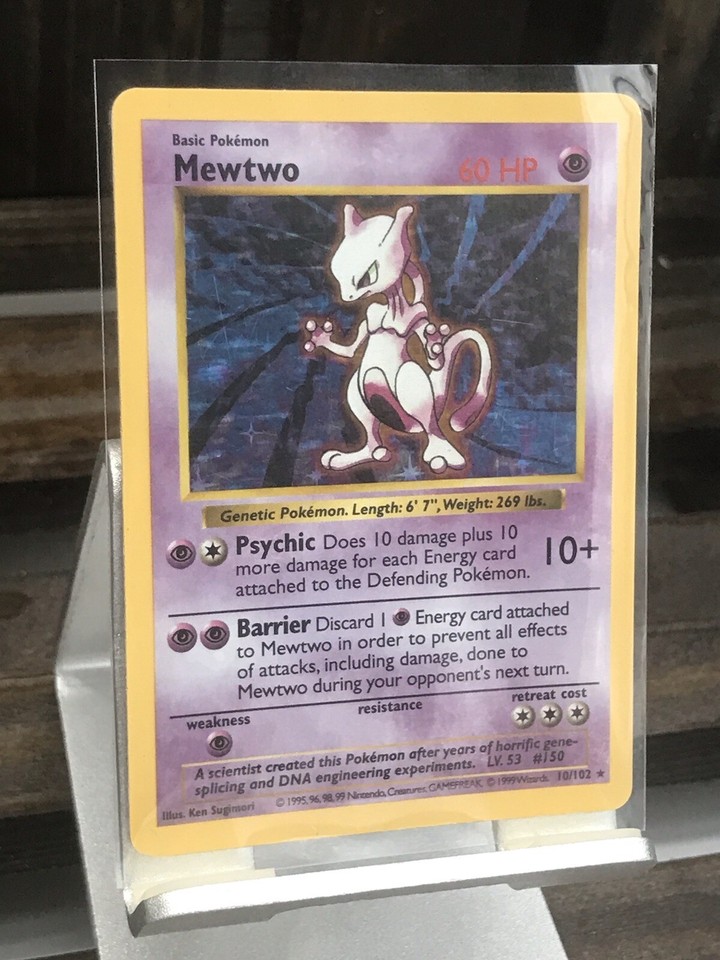 Pokemon TCG WOTC Card Mewtwo Base Set 10/102 Holo SHADOWLESS Holo Rare ...
