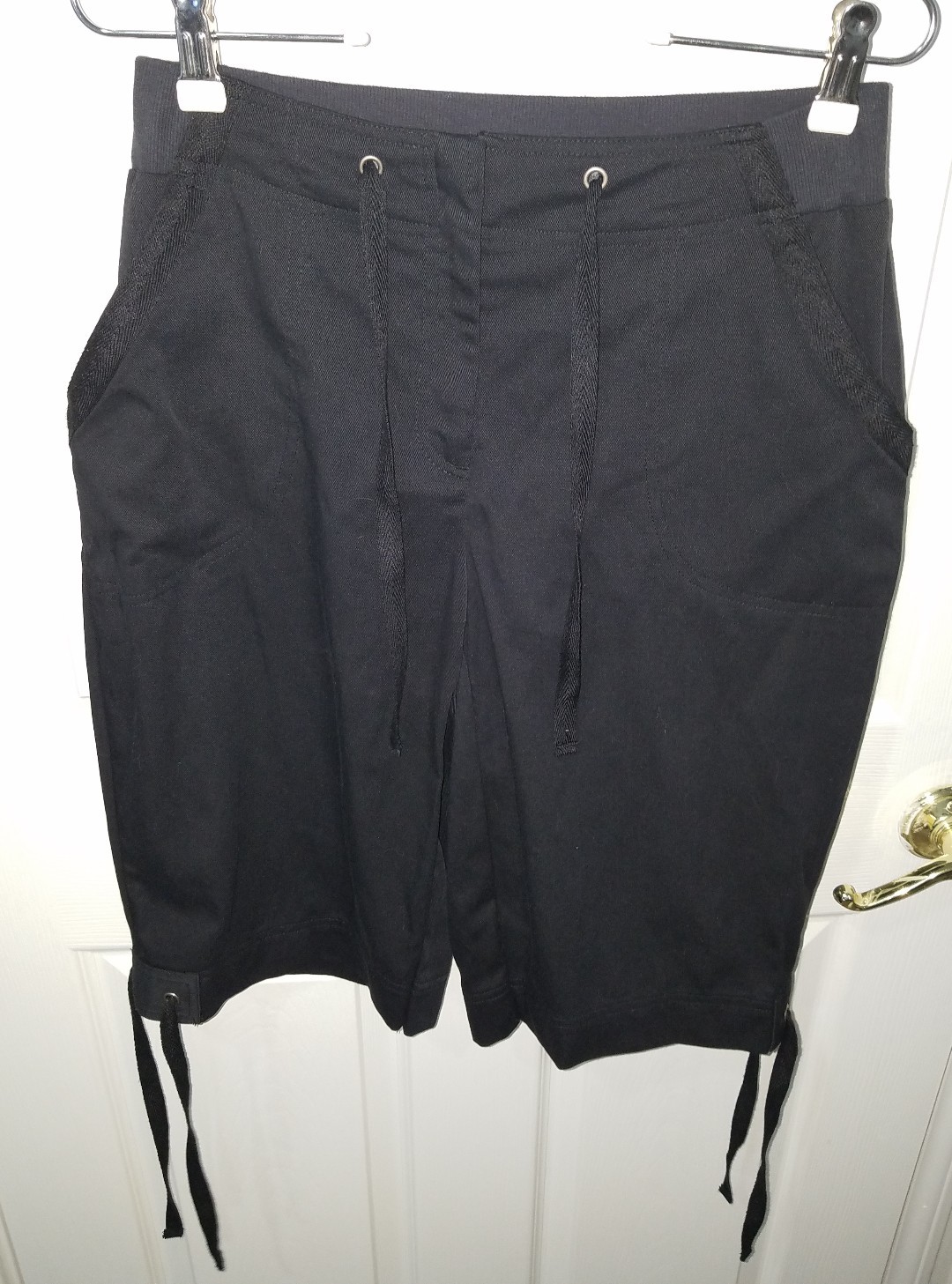 STUDIO WORKS BLACK Capri CROPPED Bermuda Shorts Cargo Ties Womens size ...
